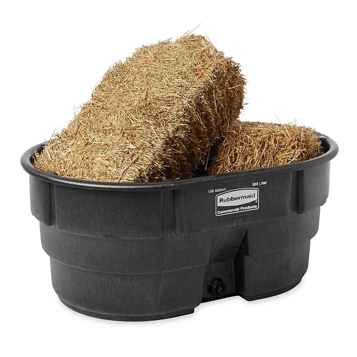Rubbermaid Commercial Products Stock Tank, 150-Gallons, Structural Foam, Heavy Duty Black Container for use with Animal/Cattle Feed and Water, Outdoor Homemade Pool/Hot Tub/Bathtub and Pet Cleaning