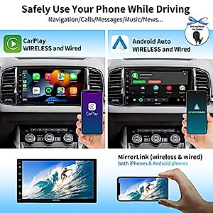 ATOTO A6 PF 7" Android Double-DIN Car Stereo, Wireless Carplay & Wireless Android Auto, Full Touchscreen Car Radio, Mirror Link, WiFi/Bluetooth/USB Tethering, HD LRV, Backup Camera, Mic, A6G2B7PF-S01