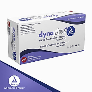 Dynarex DynaPlus Disposable Nitrile Exam Gloves, Powder-Free, Latex-Free, Strength + Value, Used by Professionals, Blue, Medium, 1 Box of 200