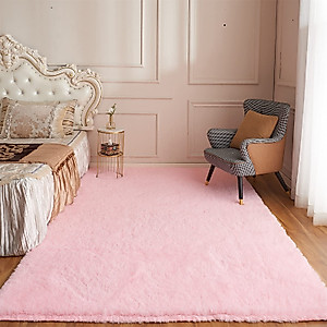 Arbosofe Area Rugs Shaggy Rugs Fluffy Carpets, 8x10 Feet Pink, Modern Plush Carpets for Living Room Bedroom for Kids Girls and Boys, Playroom, and Nursery Room Home Decor