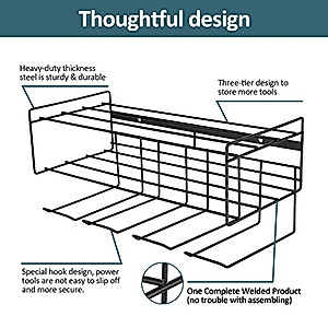 Soldow Power Tool Organizer Drill Storage Rack, Heavy Duty Floating Tool Shelf Wall Mounted, Cordless Drill Holder Hanging Steel Rack for Tools Storage Garage, Pegboard, Plank, Cement Wall