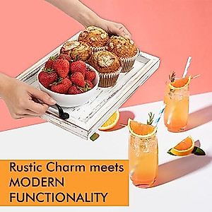 Gennua Kitchen Rustic Wooden Serving Tray Set with Metal Handles | 2 Nesting Decorative Trays for Coffee Table, Ottoman, Countertop & More with Distressed White Finish to Complement Any Decor