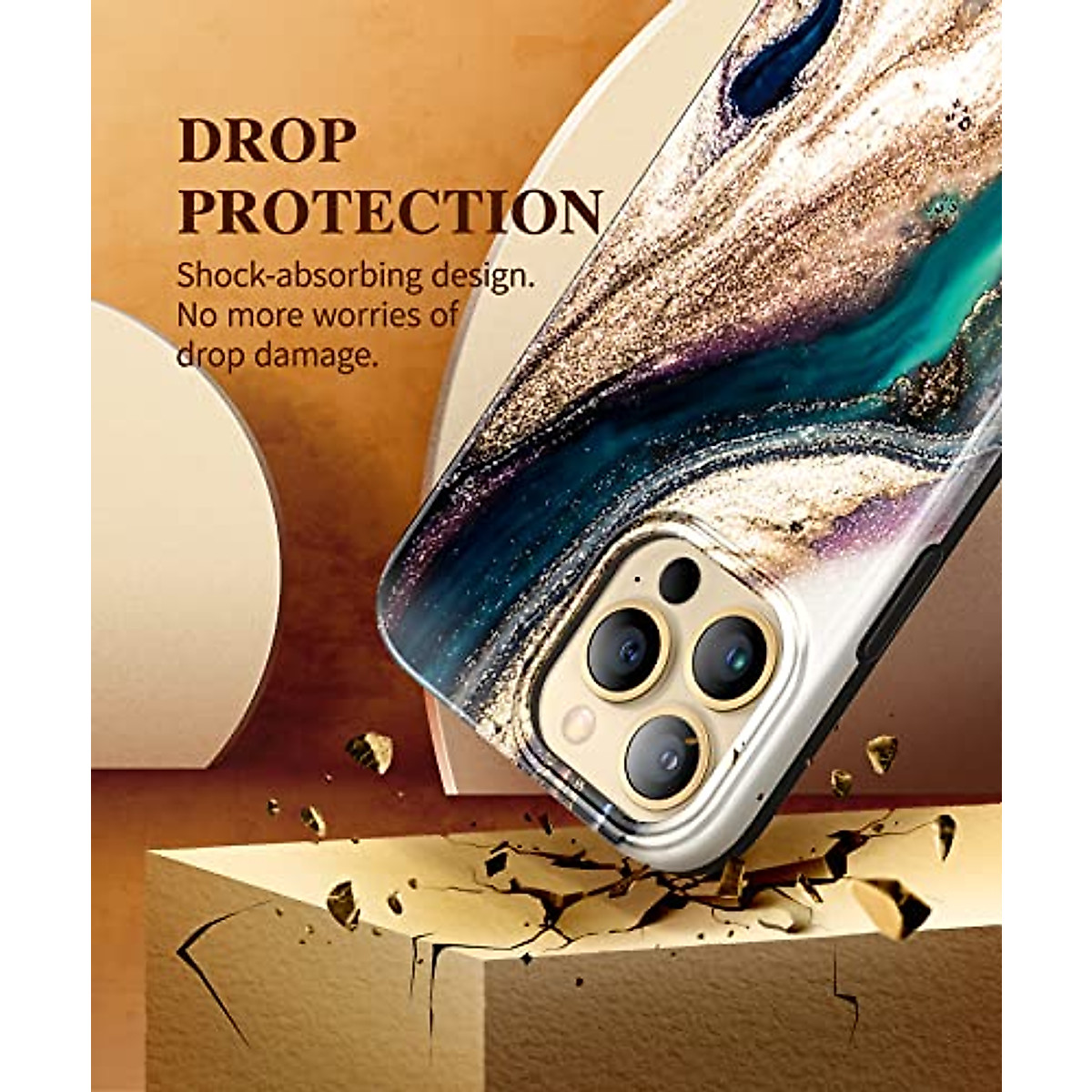 GVIEWIN for iPhone 13 Pro Max Case, Marble Soft TPU Shockproof Protective Case, Ultra Slim Thin Glossy Stylish Phone Cover, 6.7" 2021(Drift Sand/Brown)