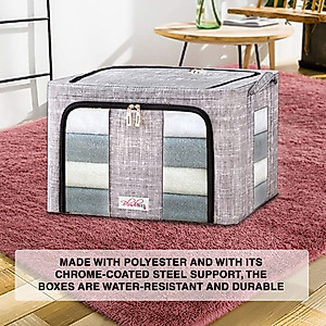 Blushbees® Oxford Fabric Collapsible Storage Boxes for Clothes/Quilts/Linen with Metal Supports (PACK OF 4 BOXES - LARGE SIZE 20×16×15 INCH)
