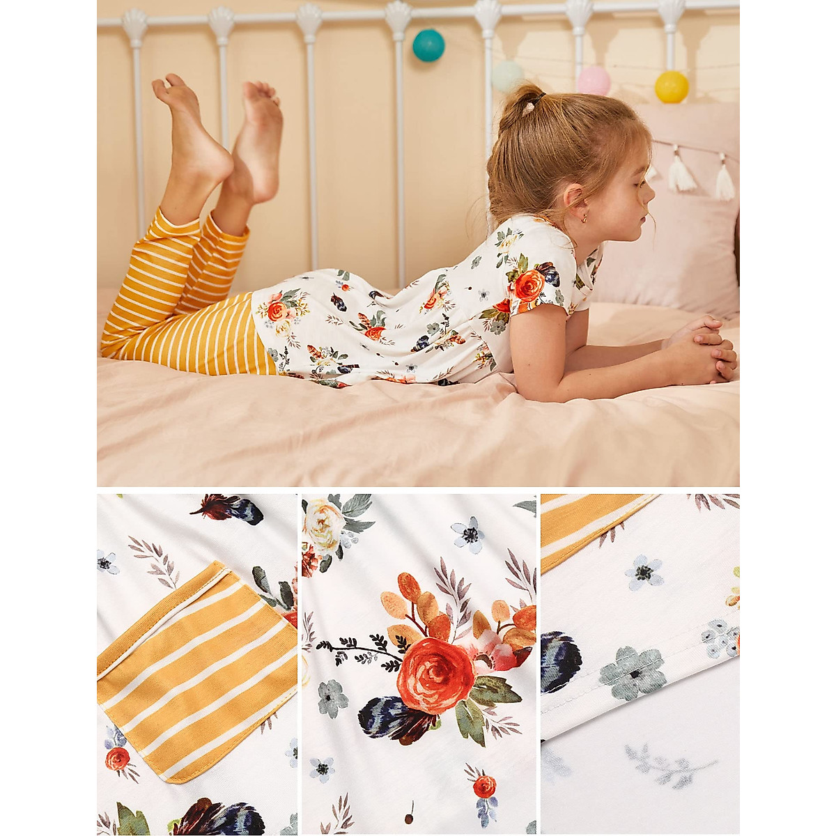 Arshiner Little Girls Outfits Floral Hi-Lo Tops+Pants Sets Short SLeeve 2pcs Pants Sets with Pockets