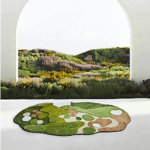 KOYPEM Moss Rug 3D Stereo for Living Room Green Carpet Bedroom Bedside Floor Mat Anti-Slip Modern Shaggy Rugs Home Decor 32x64 in