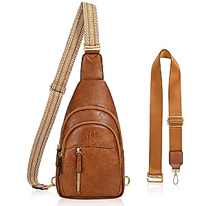 SUOSDEY Sling Bags for Women Crossbody Leather Sling Backpack Chest Bag Shoulder Bags with Adjustable Strap for Casual Traveling Hiking Cycling Brown