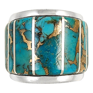 Wide Statement Ring in Sterling Silver Ring with Genuine Turquoise (SELECT color) (Teal/Matrix Turquoise, 7)