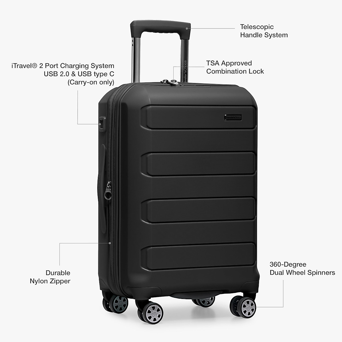 Traveler's Choice Pagosa Indestructible Hardshell Expandable Spinner Luggage, Black, Carry-on 22-Inch