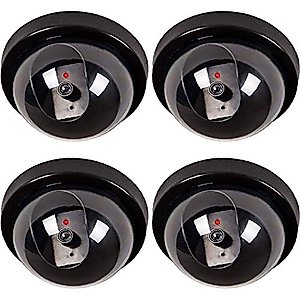 WALI Dummy Fake Security CCTV Dome Camera with Flashing Red LED Light with Security Alert Sticker Decals (SD-4), 4 Packs, Black