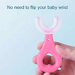 owno 2 Pack Children's U-Shaped Toothbrush, Manual Training, Food-Grade Soft Silicone Brush Head with Compact, Bristles & Easy Grip Handle, 360degree Oral Cleaning Design for Baby Care, Pink&blue
