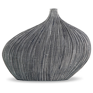 Signature Design by Ashley Donya Contemporary Asymmetrical Curved Antiqued Polyresin 11.75" Vase, Black
