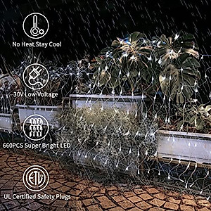 Outdoor String Lights 13.1X19.6Ft Net Bush Light Mains Powered Super Bright 660LED Fence Garden Net Light Plug in Remote Control,Clear Wire,Memory Built-in Timer Curtain Lights for Holiday,Home Decor
