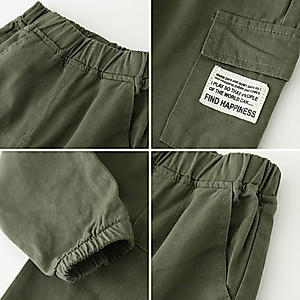 Feidoog Toddler Baby Boys 2 Pack Sweatpants Solid Cotton Elastic Waist Trousers Active Jogger Pants,Green+Coffee,3-4T