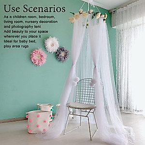 FECAMOS Princess Bed Net, Breathable Lightweight White Baby Bed Canopy with Rose Crown for Bedroom