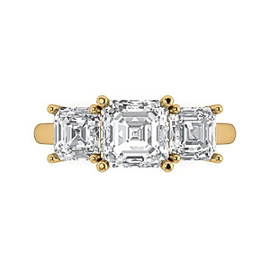 Clara Pucci 3.19 Carat Square Emerald cut 3 stone Solitaire White Sapphire Designer Wedding Bridal art deco Anniversary Ring 14k Yellow Gold 9.5