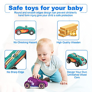 12 Pieces Wood DIY Car Toys, Unfinished Wooden Cars, Crafts for Students Home Activities, Easy Woodworking and Family Time Set