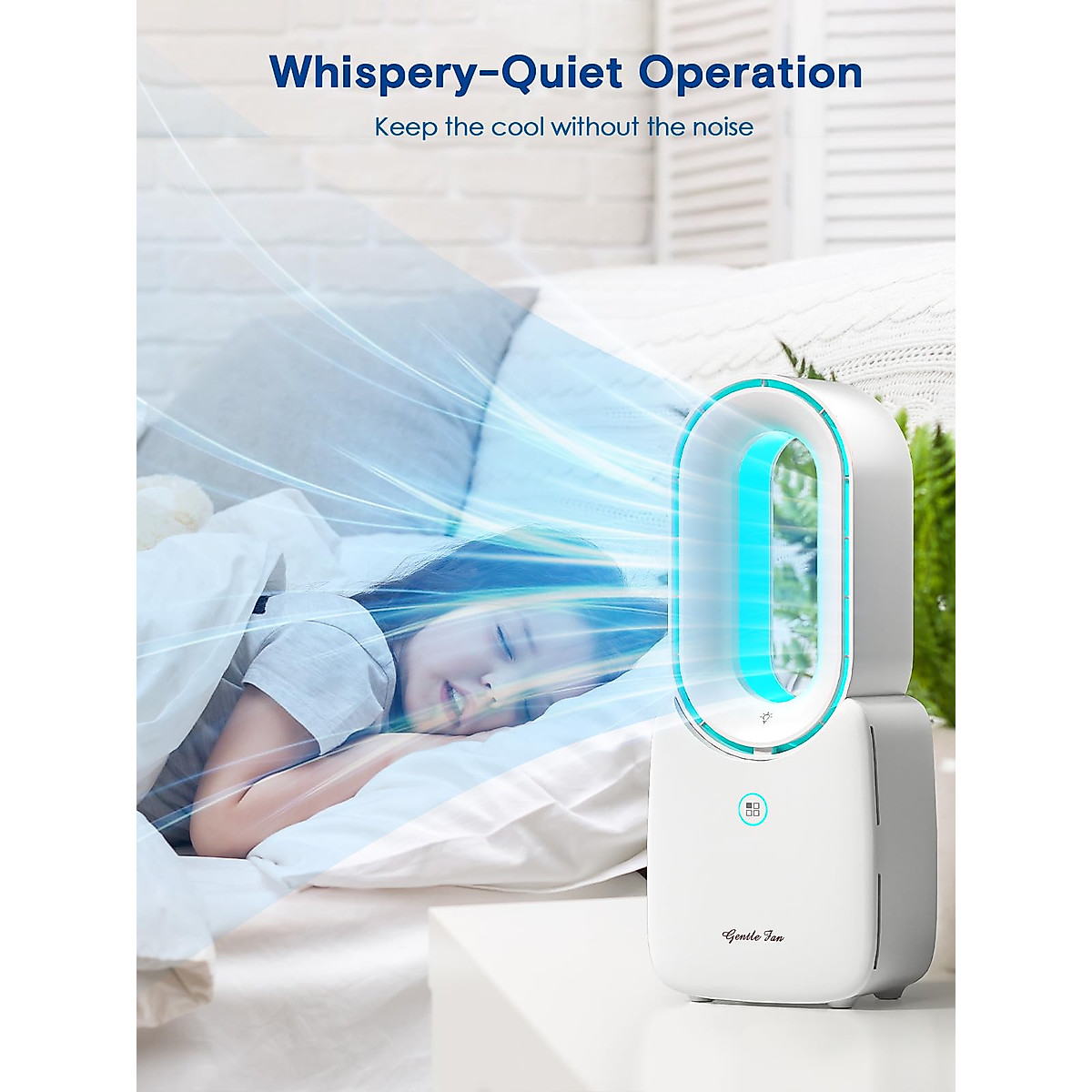 let'me Desk Fan,Portable Bladeless Fan 11.8 inch Small Personal Cooling Fan with 5 Colors Touch Control LED Light,Quiet Table Fan for Home, Office, Bedroom