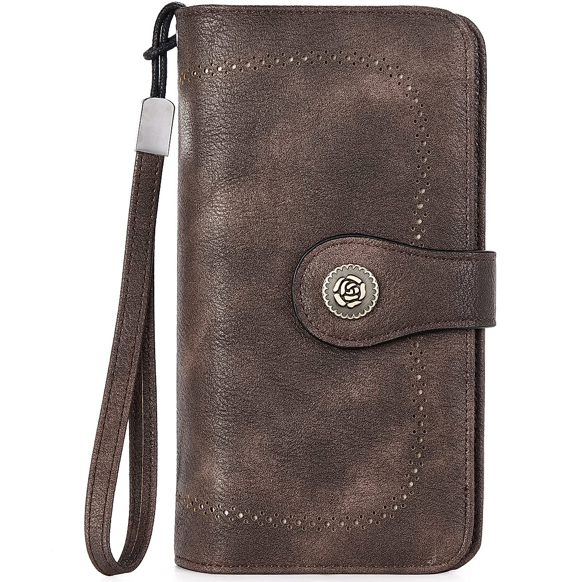 BOSTANTEN Womens Wallet Leather Large Capacity Wristlet Clutch Purse Credit Card Holder Coffee