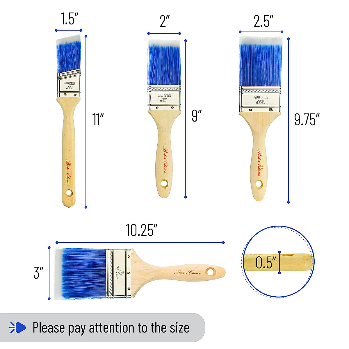 Bates Paint Brushes - 4 Pack, Wood Handle, Paint Brush, Paint Brushes Set, Professional Wall Brush Set, House Paint Brush, Trim Paint Brush, Sash Paint Brush