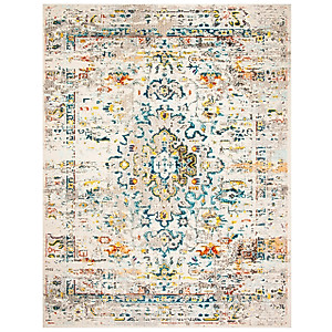 SAFAVIEH Madison Collection Area Rug - 8' x 10', Cream & Blue, Boho Distressed Medallion Design, Non-Shedding & Easy Care, Ideal for High Traffic Areas in Living Room, Bedroom (MAD474B)