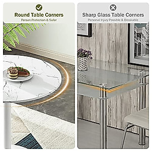 Modern Round Dining Table 31.5" - Round Dining Table with Faux Marble Top and Pedestal Base - Mid-Century Leisure Table White - Modern Round Coffee Table for Kitchen, Dining Room, Living Room