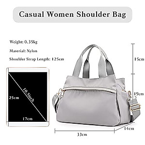 CORIOS Women Shoulder Bag Crossbody Bag Nylon Handbag Casual Messenger Bag Waterproof Top Handle Bag Multi Pocket Hobo Bag Tote Purse for Shopping Work Party Travel School Daily Use Grey