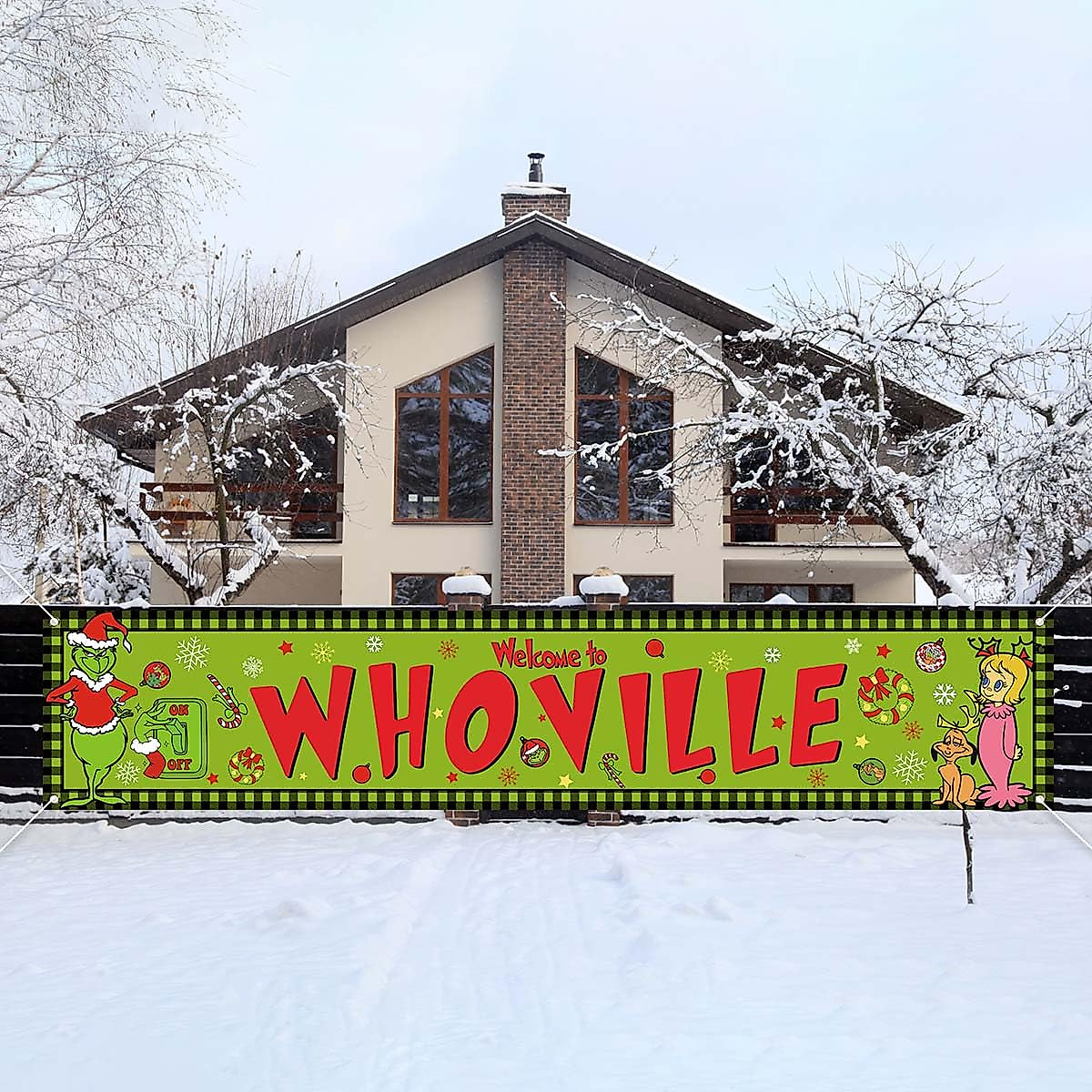 Large Welcome To Whoville Banner for Fence Whoville Christmas Xmas Winter Holiday Decorations Outdoor Outside Fence for Home
