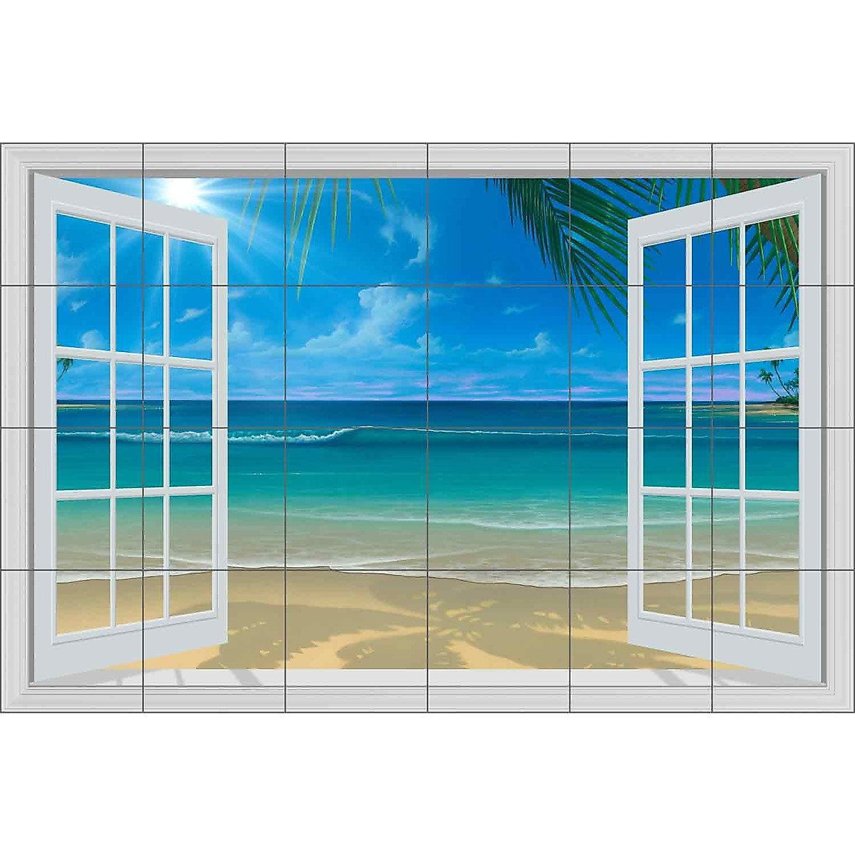 Seascape Tile Mural Backsplash - Paradise Beach II by David Miller Ceramic Kitchen Shower Bathroom (36" x 24" - 6" Tiles)