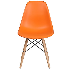 Flash Furniture 2 Pack Elon Series Orange Plastic Chair with Wooden Legs for Versatile Kitchen, Dining Room, Living Room, Library or Desk Use