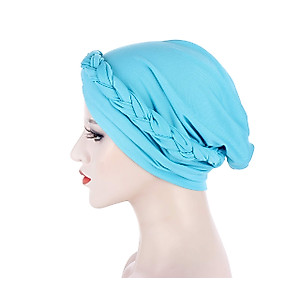 Fxhixiy Hijab Braid Silky Turban Hats for Women Cancer Chemo Beanies Cap Headwrap Headwear (Lake Blue)