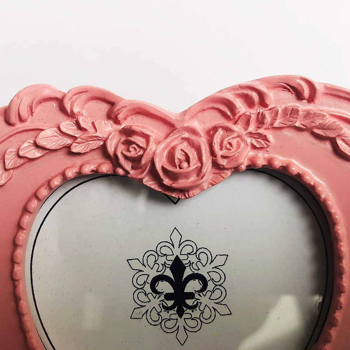 ZXT-parts 3x3 Picture Frame Heart Pink Red Frame. Resin Handmade Photo Frame. Glass Panel. Black Suede Cover.European Style Suitable for Wall or Desktop.