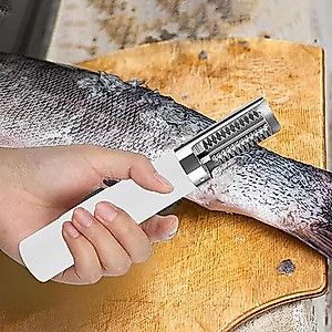 MagiDeal Electric Fish Scaler Fish Skinner Without Fuss or Mess Seafood Tools Stainless Steel Easy to Use Roller Cutter Remover for Home Cooks Chef, White