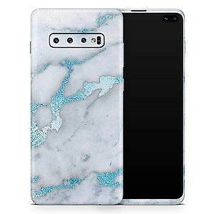 DesignSkinz Marble & Digital Blue Frosted Foil V1 Protective Vinyl Decal Wrap Skin Cover Compatible with The Samsung Galaxy S20 (Screen Trim & Back Glass Skin)