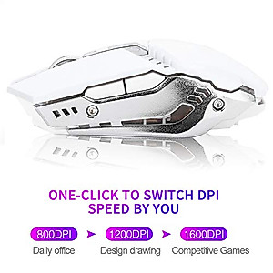 Kafuty-1 Wireless Gaming Mouse,Rechargeable USB Optical Mouse with 6 Buttons,7-Color LED Ergonomic Computer Gaming Mice,Adjustable DPI for Game Players(#3)