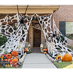 Giant Spider Web Halloween Decorations Outdoor, Stretchy 450 sqft Spooky Spider Web, Cut-Your-Own Flexible Spider Webbing for Halloween Party, Haunted House Outdoor Indoor