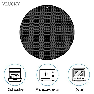 VLUCKY 2 Pack Silicone Trivet Mats, 11.8" Inch Diameter, Heat Resistant Trivet, Durable & Flexible Hot Pot Holder Hot Pads, Microwave Mat, Drying Mat, Non-Slip Jar Opener, Utensil Rest (Black)