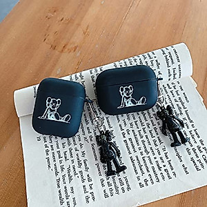 Airpod Case, Cute Funny Cartoon Airpod 1/2 Cases Protective Frosted Cover for Girls with Keychain Bear Airpod 1/2 Case Skin. (Bear Black F)