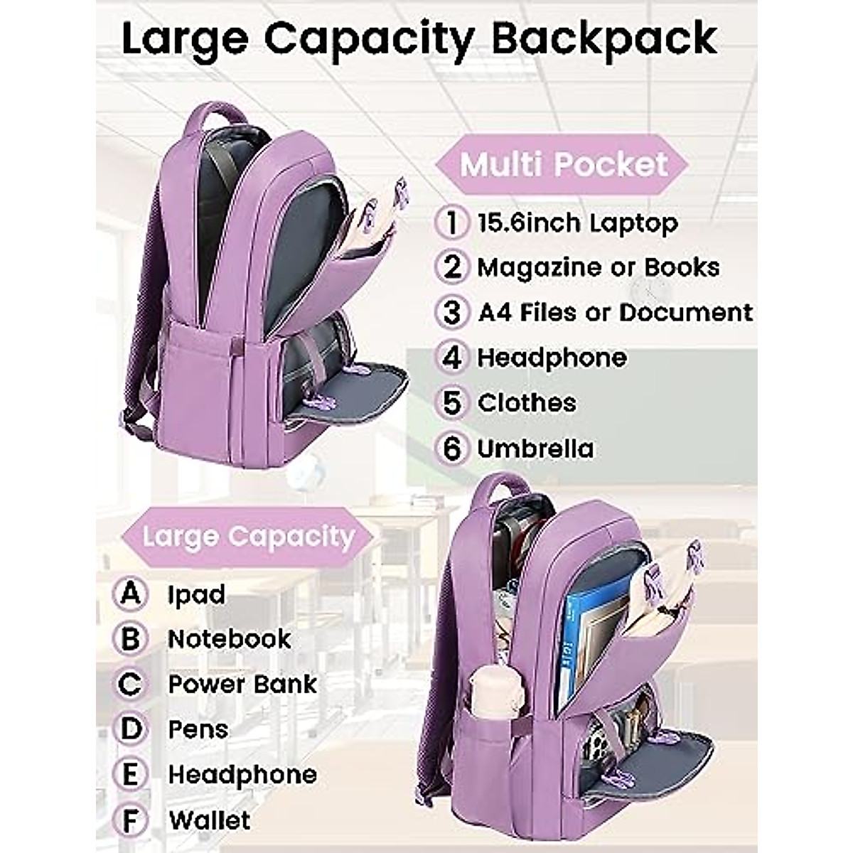 FALANKO Backpack for Girls,15.6 inch Women Laptop School College BookBag with USB Charging Port, High Middle Elementary School Backpack For Teen Students,Large Capacity Travel work Daypacks for Women
