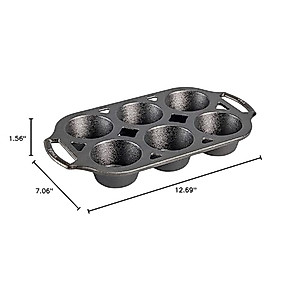 Lodge Seasoned Cast Iron Muffin Pan, 6 Impressions , 12.69", Black