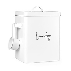 Ilyapa Laundry Powder Container with 2/3 Cup Soap Scoop, White Galvanized Powder Laundry Detergent Container, Scent Booster Container, Storage Bin for Laundry Room