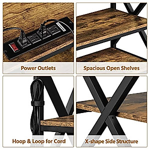 Yaheetech TV Stand for TV up to 65 inch, Media Entertainment Center with Power Outlets & 3 Tier Storage Shelves, 55 Inches TV Console Table for Living Room, Bedroom, Rustic Brown