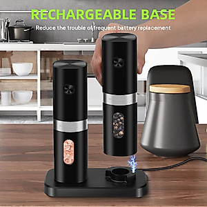 𝙉𝙀𝙒 POSHPEAK Electric Salt and Pepper Grinder Set (2 Pack), Battery+USB Rechargeable 2 in 1, Auto Seasoning Mills W/Dual Charging Base, One Hand Operation, Adjustable Coarseness Shakers, LED Light