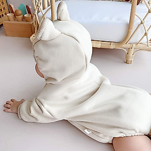 famuka Baby Boy/Girl Sweatshirt Romper Long Sleeve Bear Bodysuit (Beige, 3-6 Months)