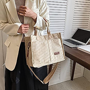 GOQUFOY Corduroy Tote Bag for Women with Zipper Pockets Beige Cross Body Purses Canvas Crossbody Work Satchel Handbags Cute Puffer Shoulder Bag School Hobo Travel Hand Bags Messenger Teen Girls Trendy