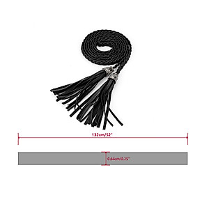 Allegra K Women's Tassel Braided Belts Skinny Woven Waist Belts for Skirt Dress 132 cm/52 inches Black