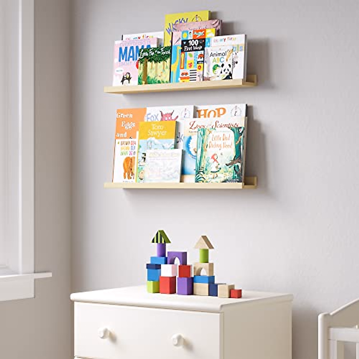 Wallniture Denver 24" Floating Shelves for Kids Room, Wall Bookshelves for Living Room, Wall Mounted Kids Room Shelves, Floating Nursery Shelves, Floating Book Shelves for Kids Room Set of 2