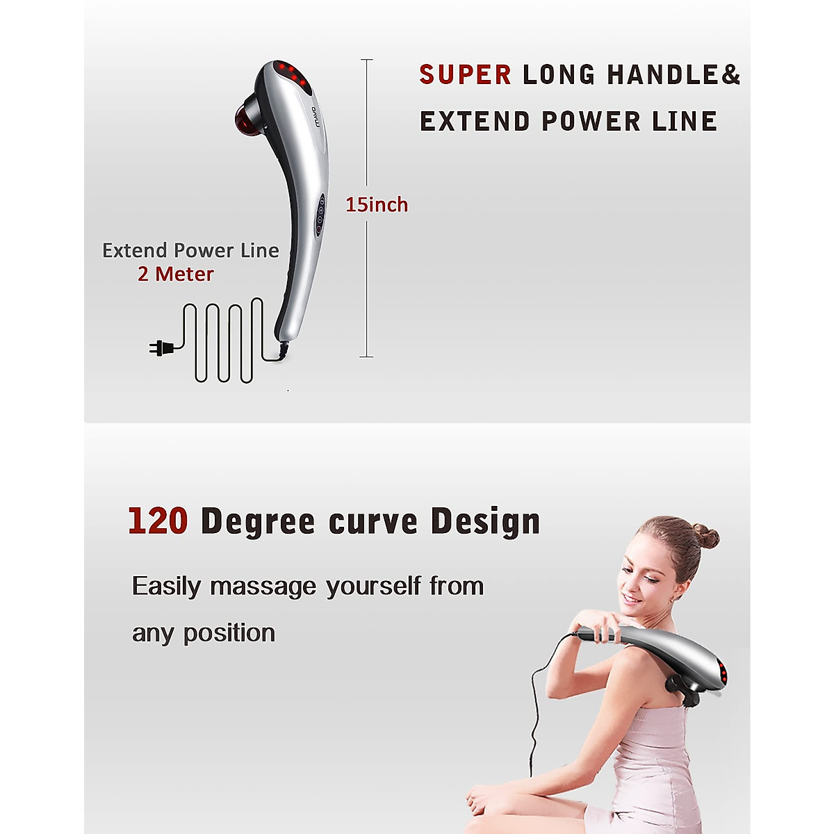 Handheld Deep Tissue Massager Percussion Massage Machine for Muscles Back Neck Shoulder Leg- Hand Held Electric Back Massager for Neck and Back Full Body Pain Relief and Relaxation