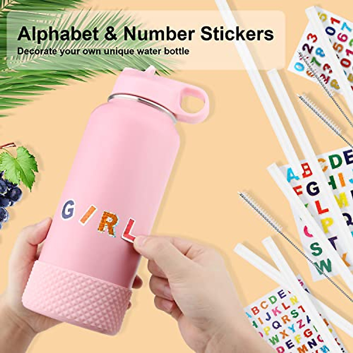 Desing Wish 6 PCS Replacement Straws Compatible with Hydro Flask/Stanley IceFlow Wide Mouth Bottle Straw Lid, BPA Free Water Bottle Straw for Wide Mouth Straw Cap with 3 Brushes and Some Stickers