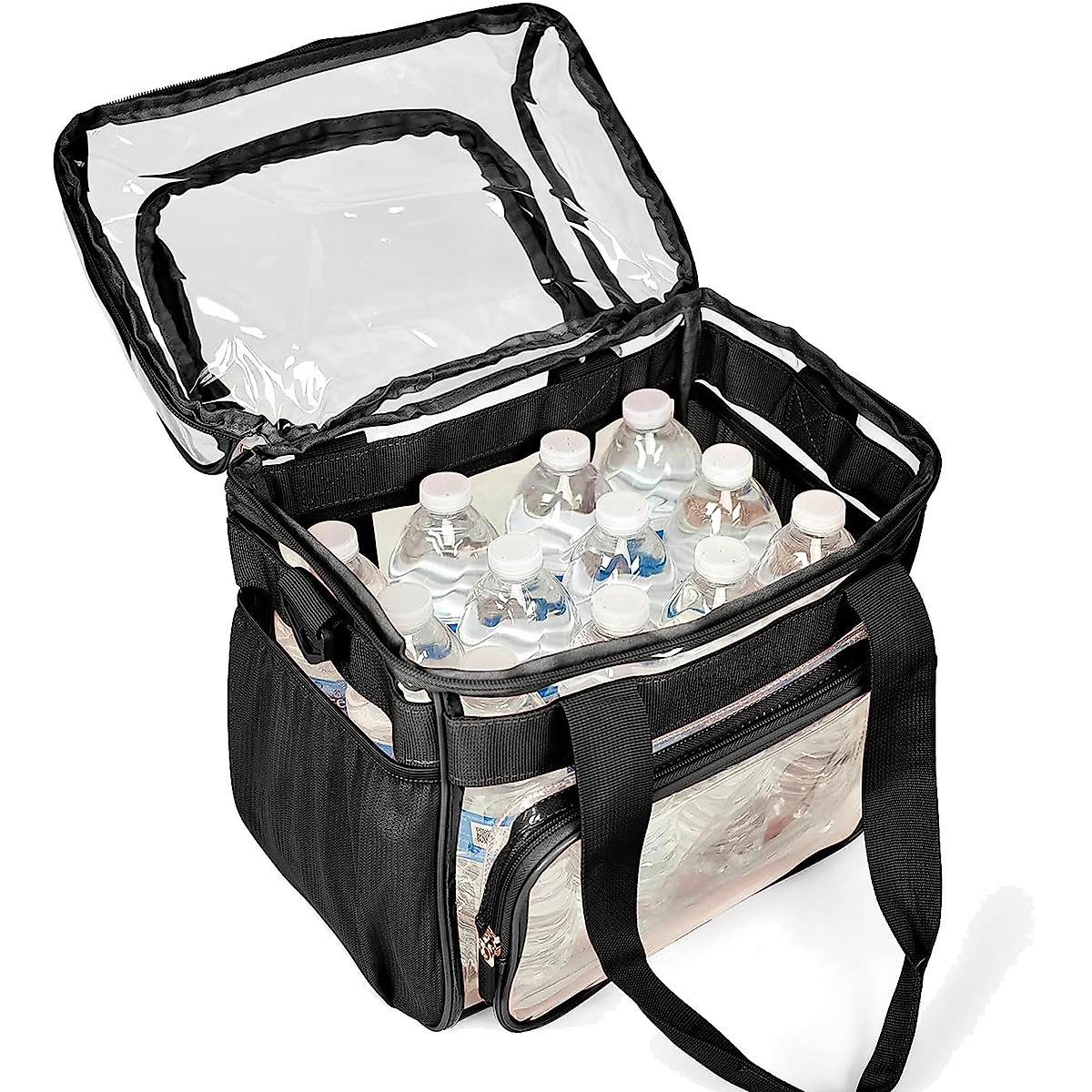 TACVEL Medium Heavy Duty Clear Lunch Bag, Stadium Approved Clear lunch Bag with Adjustable Strap, Clear Lunch Box for Women Men Work-Black